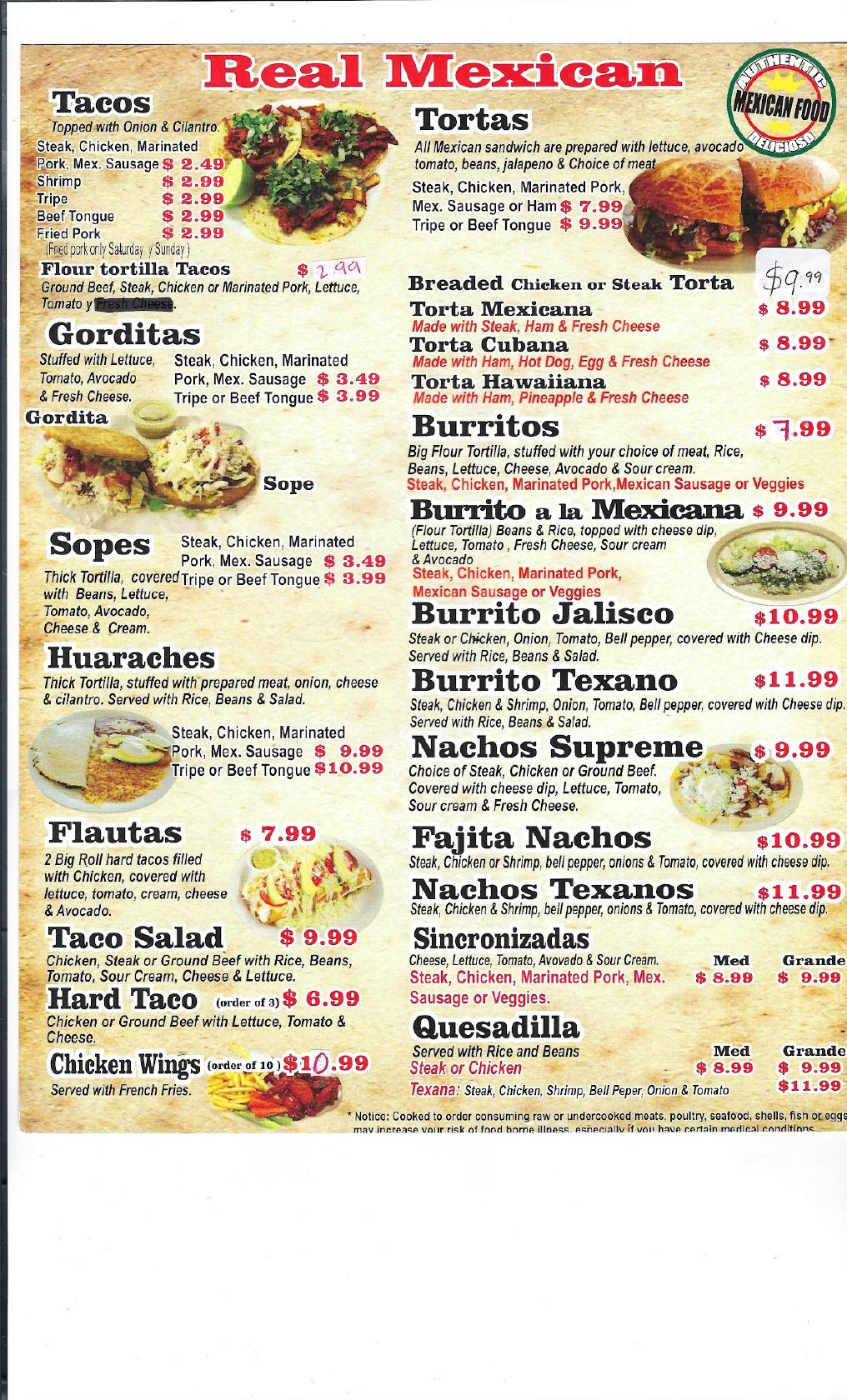 Menu at La Mexicana Supermarket and Restaurant, Rome
