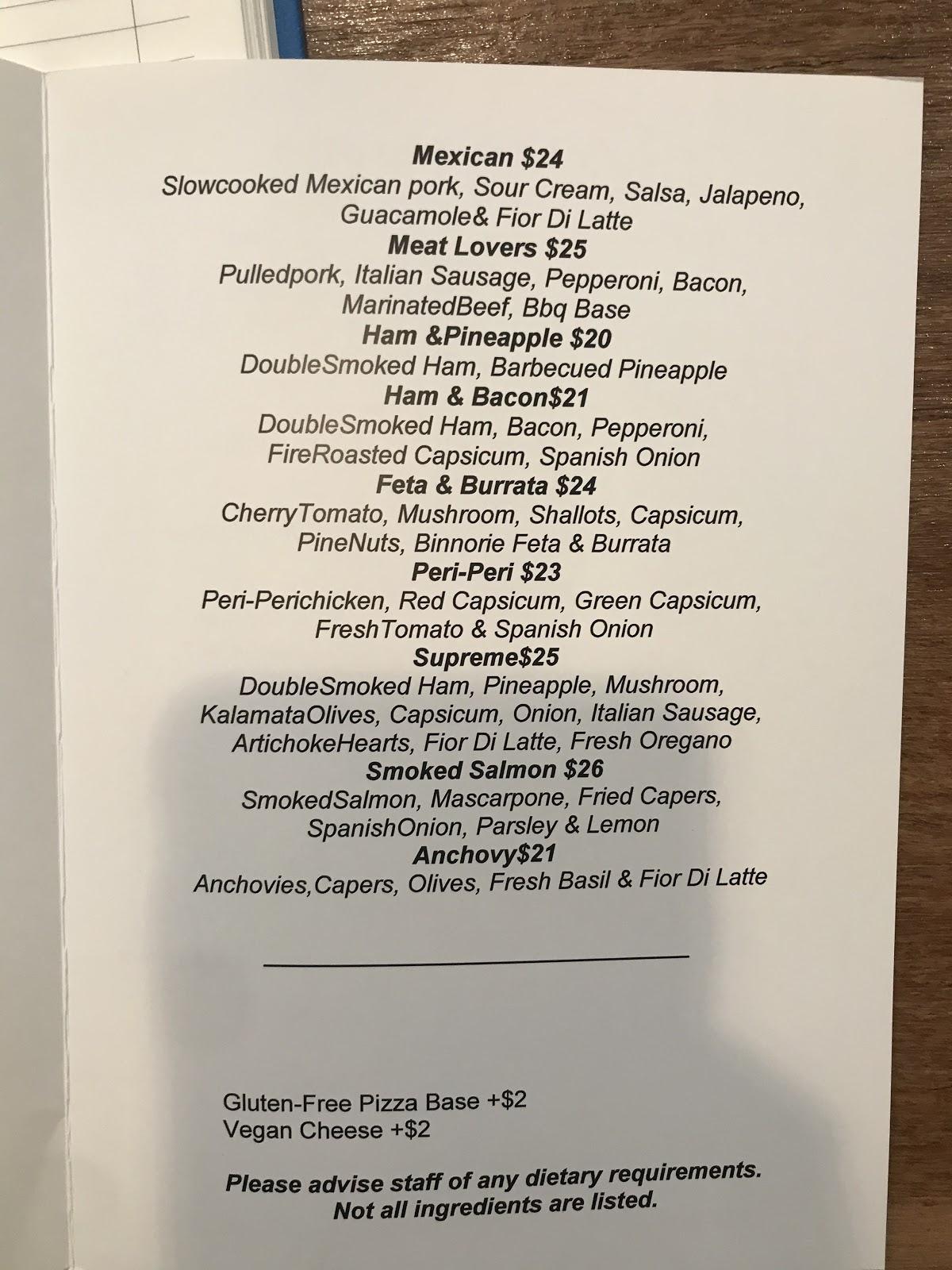 Menu at Napoli Pizza Bar, Springwood