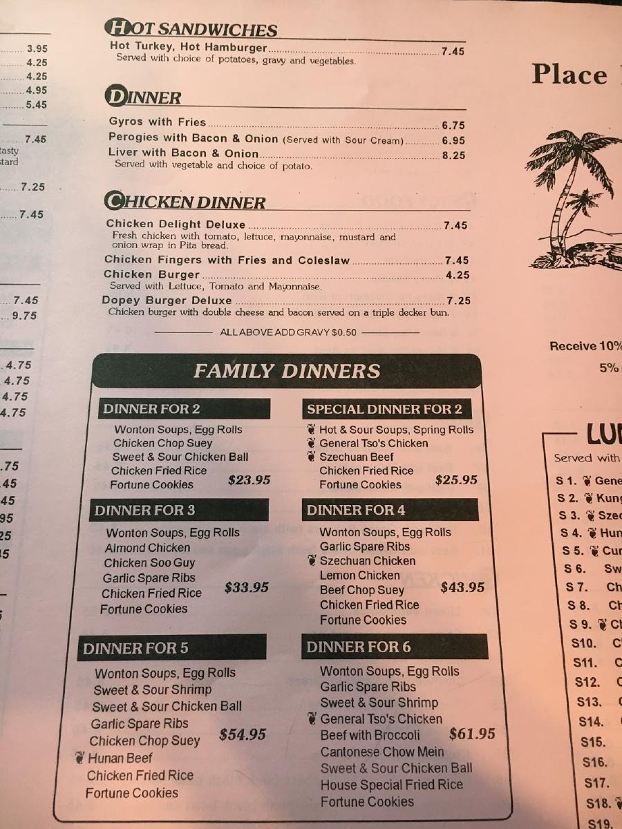 Menu at Place Fortin restaurant, Lakeshore