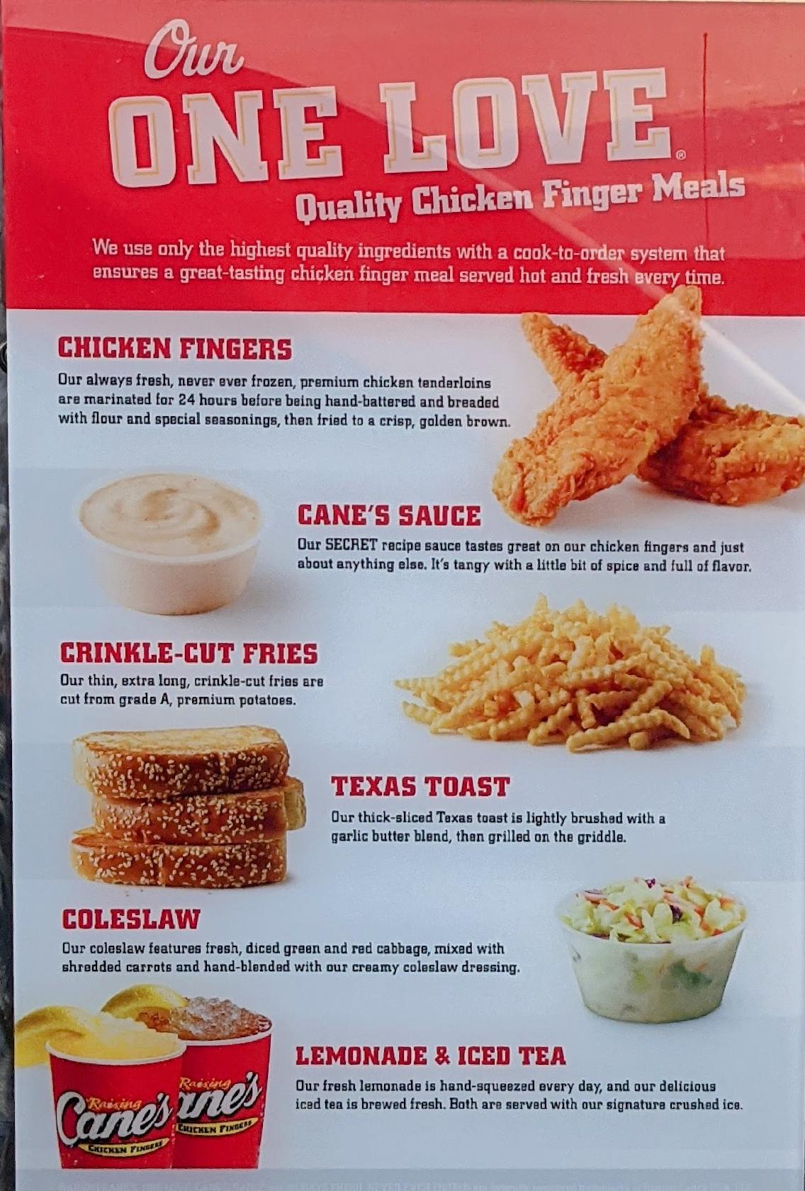 Menu at Raising Cane's Chicken Fingers fast food, Moore, 700 SW 19th St