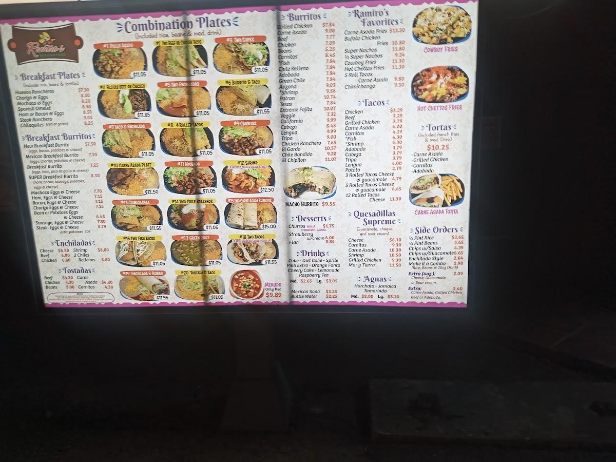 Menu at Ramiro's Mexican Food restaurant, Tucson