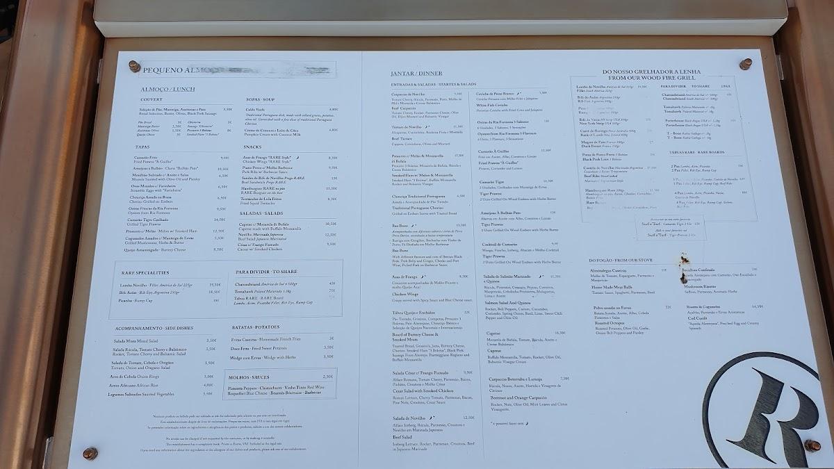 Menu at Rare steakhouse, Quarteira