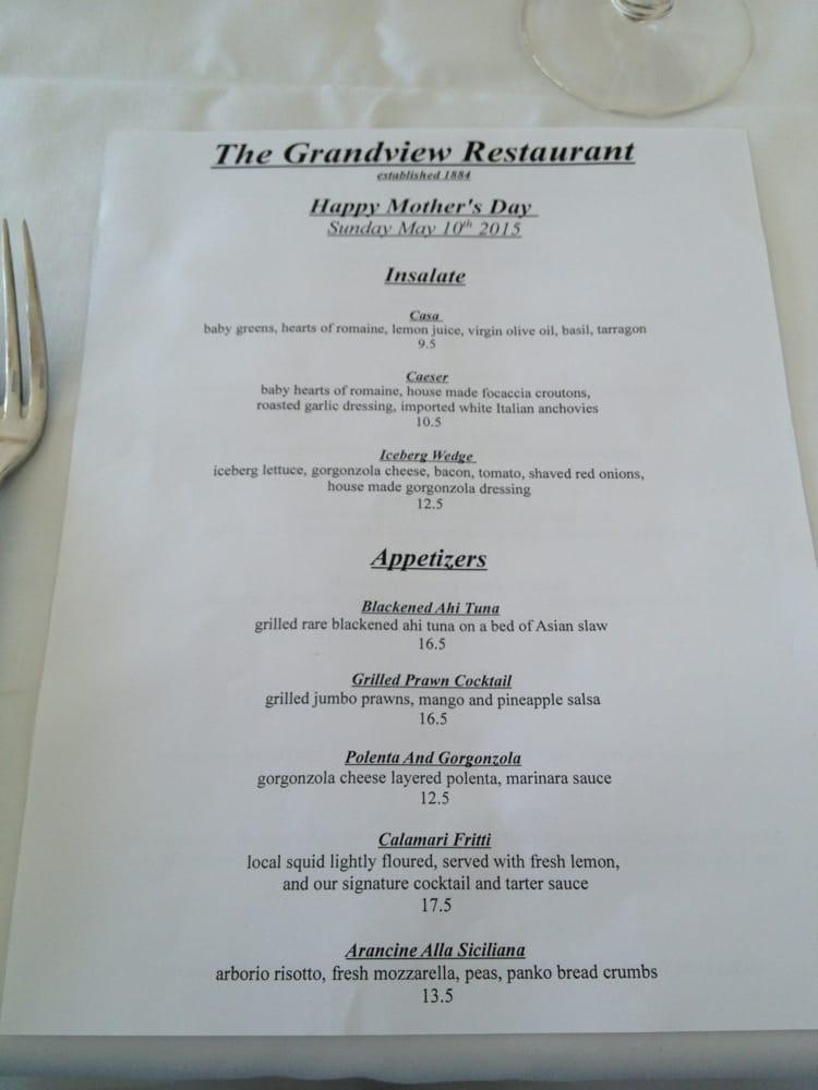 Menu at The Grandview Restaurant, San Jose, Mt Hamilton Rd