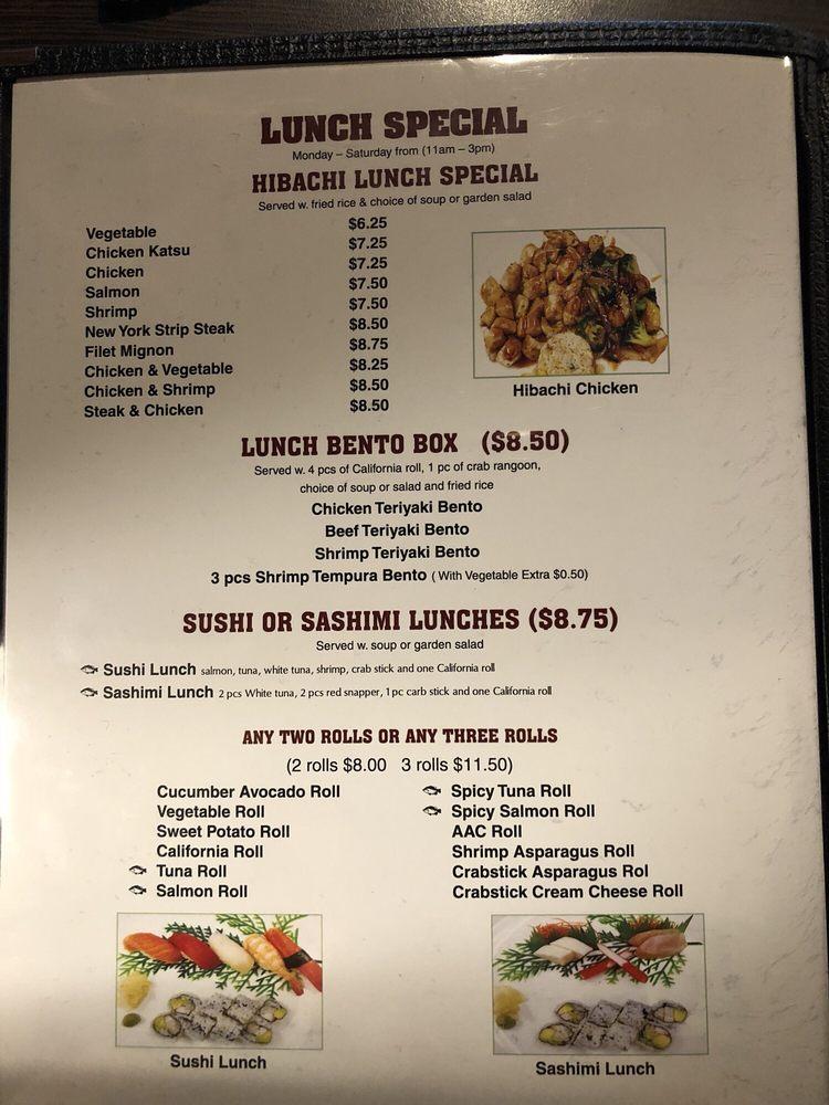 Menu at Yamato Steakhouse of Japan, Defiance