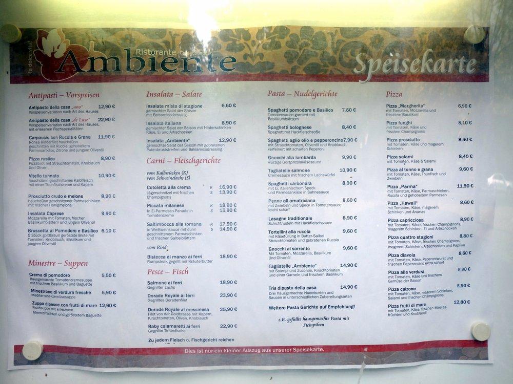 Menu at Ambiente Ristorante-Pizzeria, Worms
