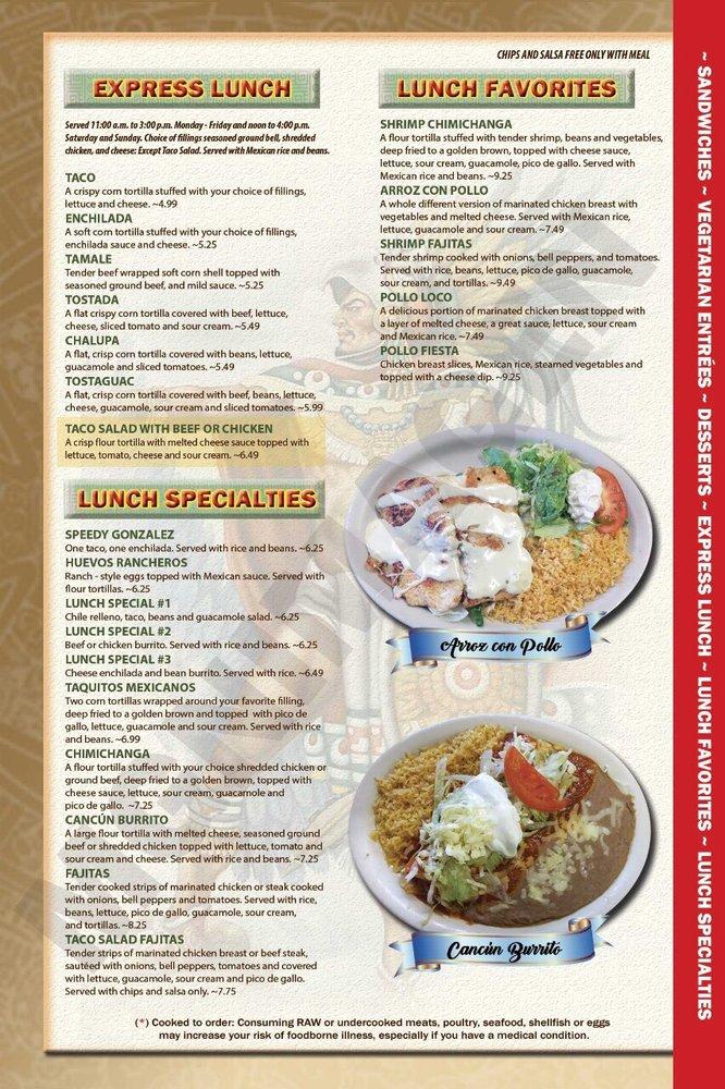 Menu at Cancun Mexican Restaurant, Greeneville