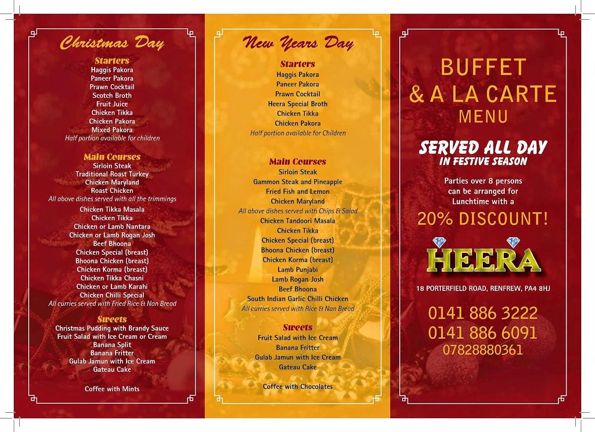 Menu at Heera Indian Restaurant, Renfrew