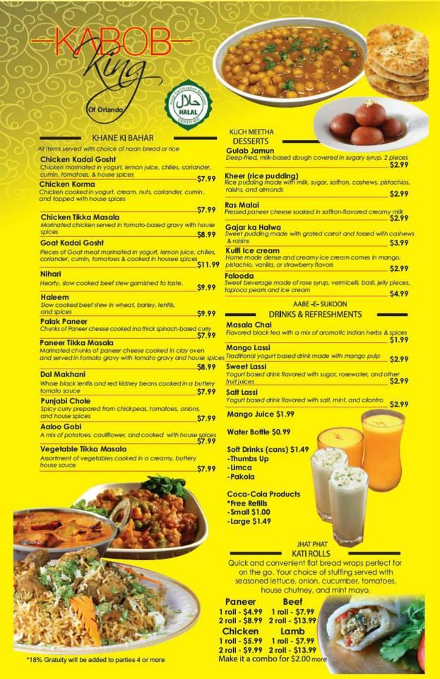 Menu at Kabab King FL restaurant, Orlando