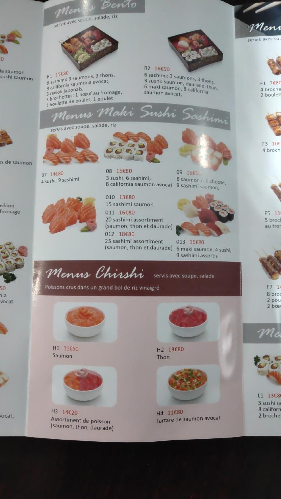 Menu at O'bon Sushi restaurant, Levallois-Perret