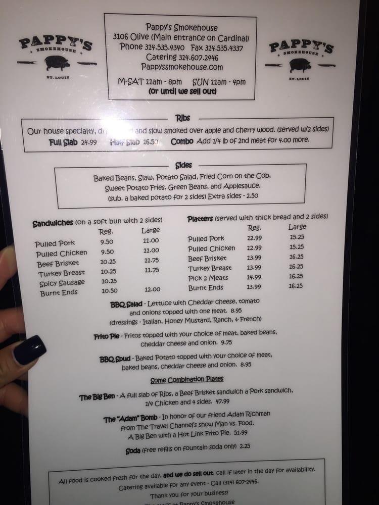 Menu at Pappy's Smokehouse BBQ, St. Louis