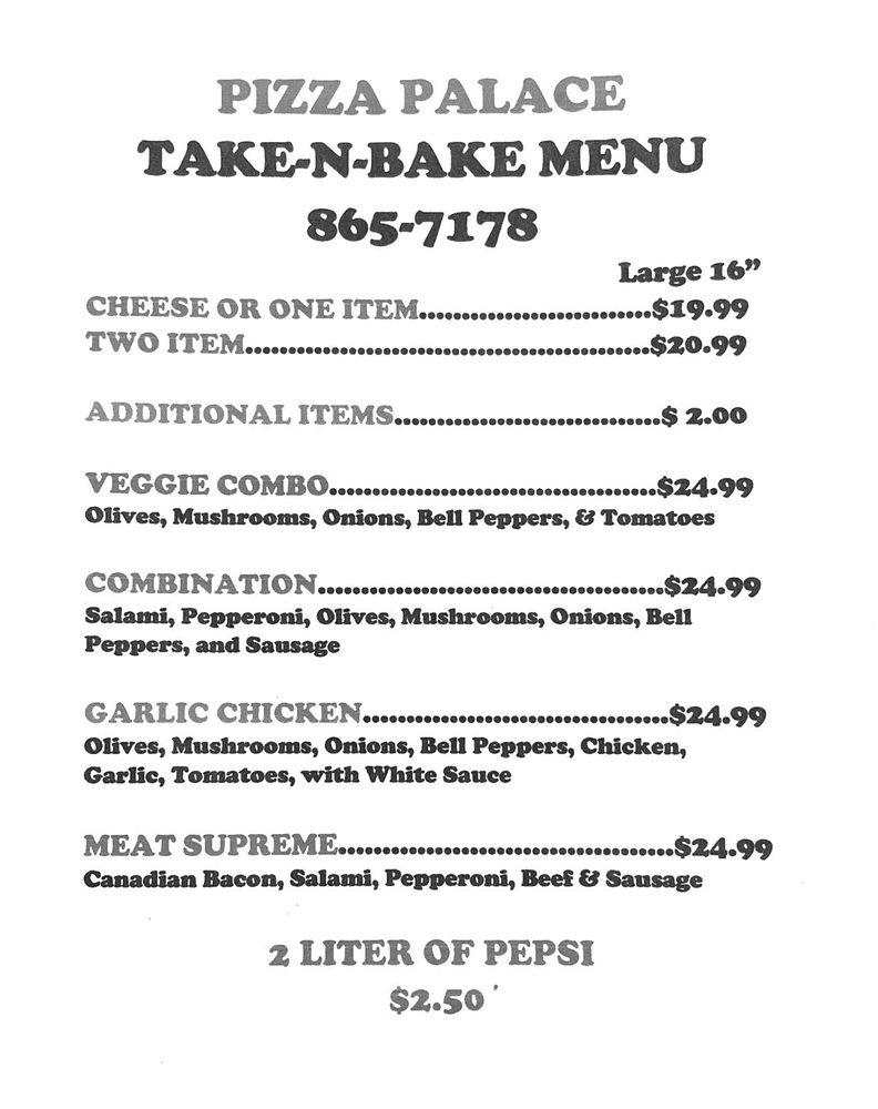 Menu at Pizza Palace pizzeria, Orland