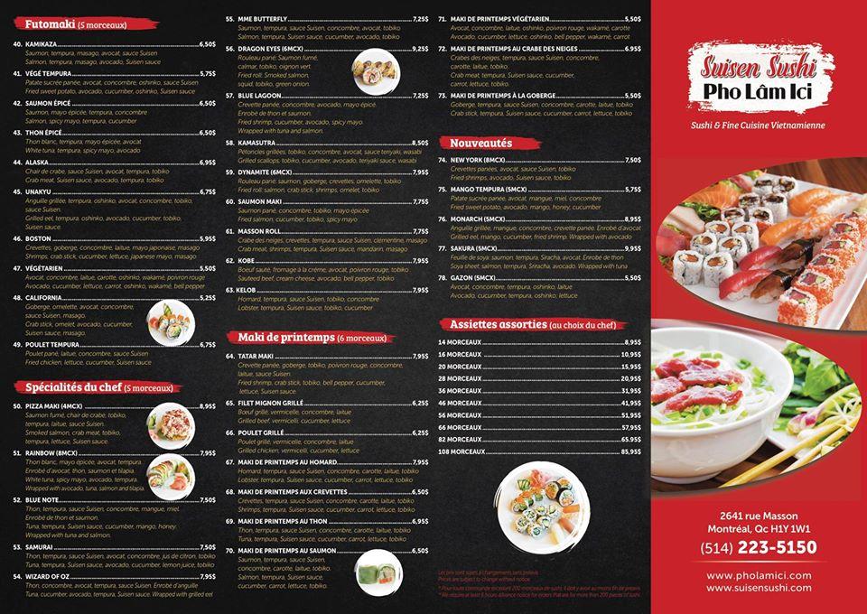 Carta del restaurante Pho Lam Ici, Montréal