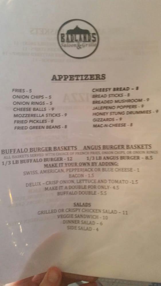 Menu at Badlands Saloon & Grille pub & bar, Wall