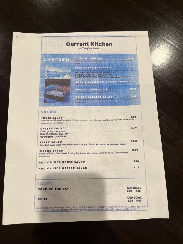 Menu at Current Kitchen restaurant, Post Falls