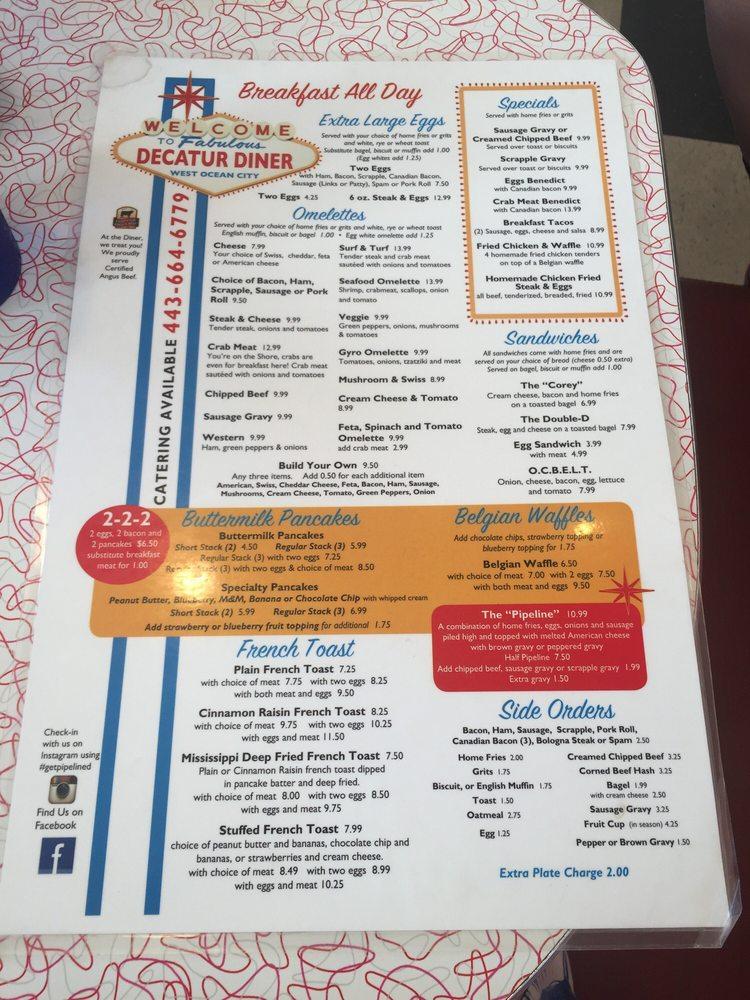 Menu at Decatur Diner restaurant, West Ocean City