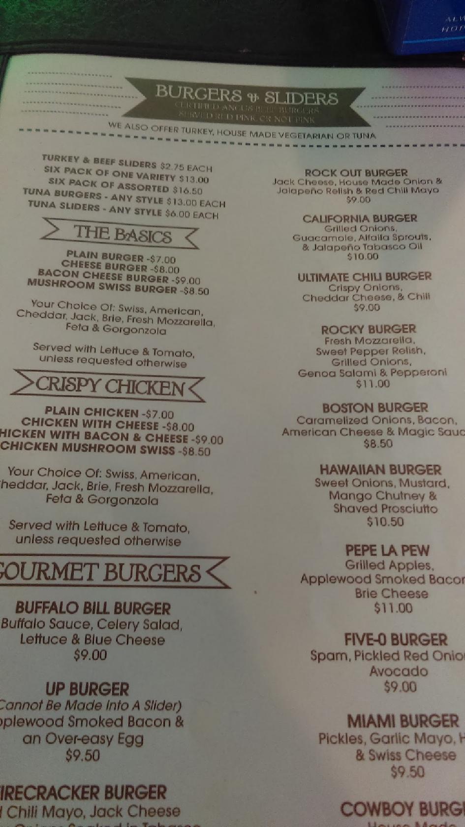 Menu at Jack Rabbit's Burgers, Wings and Things restaurant, Old Saybrook