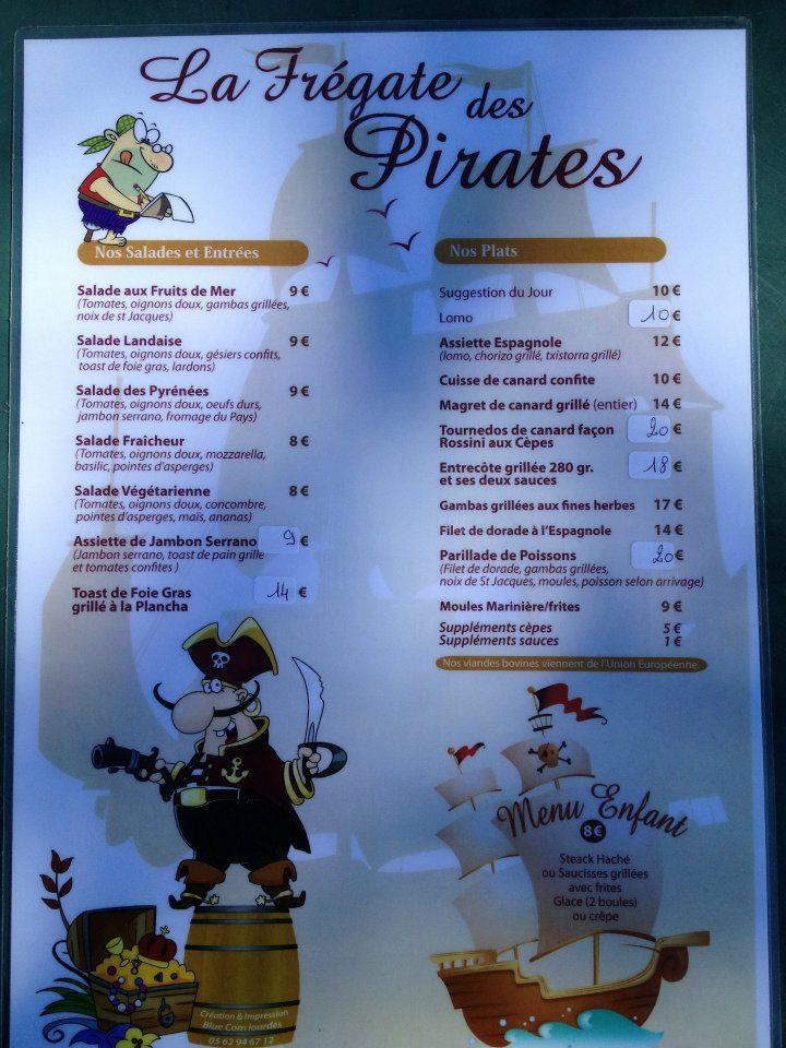 Menu at La Frégate des Pirates restaurant, Lourdes