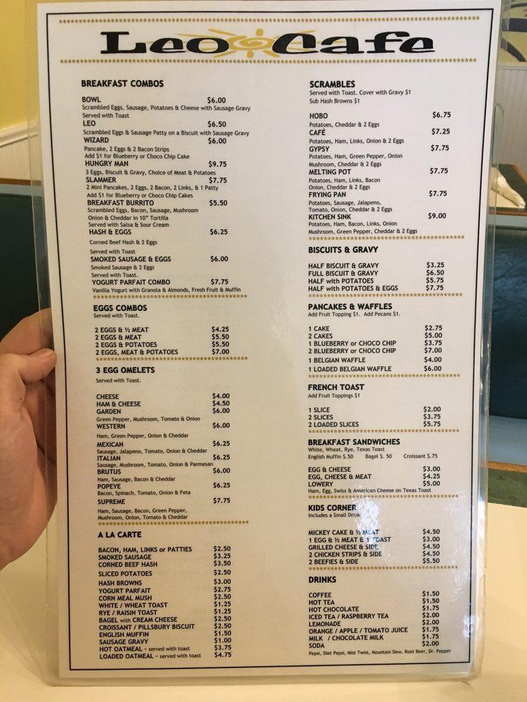 Menu at Leo Cafe, Leo-Cedarville, IN-1