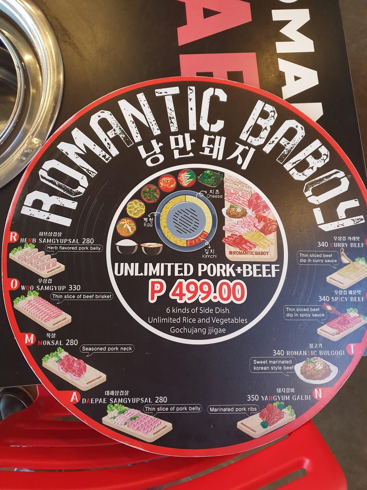 Menu at Romantic Baboy restaurant, Manila, 2119 Recto Ave