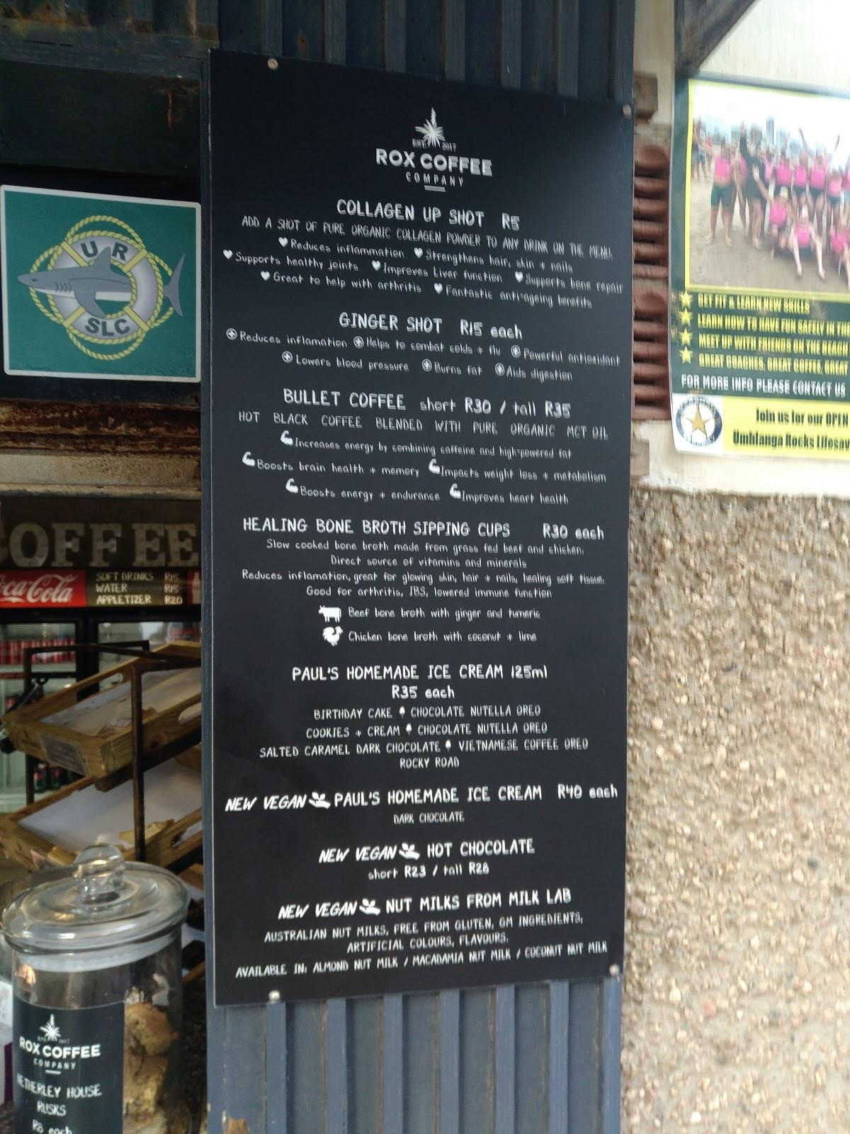 Menu at Rox Coffee Company. cafe, Umhlanga, 6 Lagoon Dr