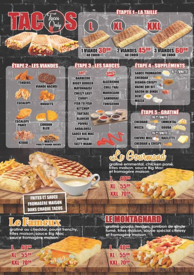 Menu au Tacos Only restaurant, Mohammedia, n°2