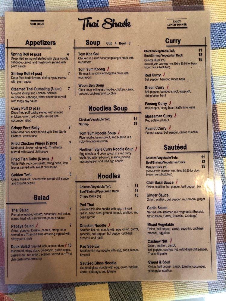 Menu at Thai Shack restaurant, Teaneck