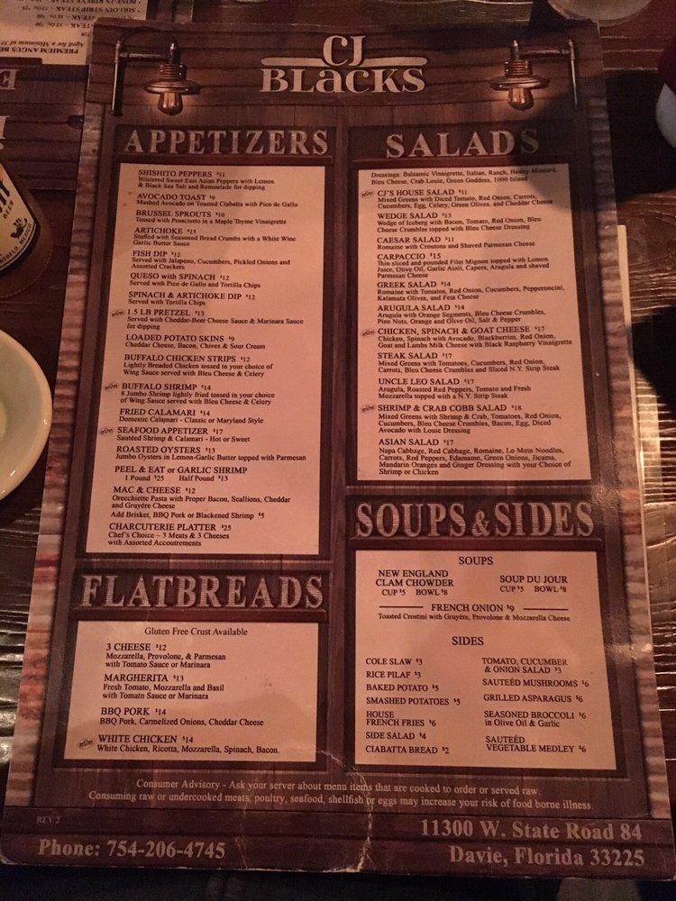 Menu at CJ Blacks Restaurant & Bar, Davie