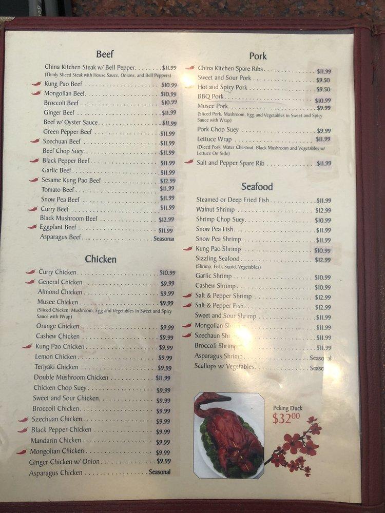 Menu at China Kitchen restaurant, Fowler