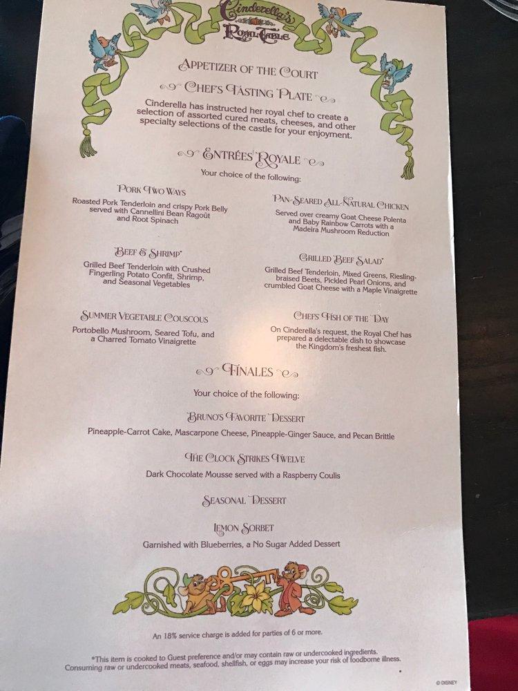 Menu at Cinderella's Royal Table restaurant, Orlando, W Monorail Way