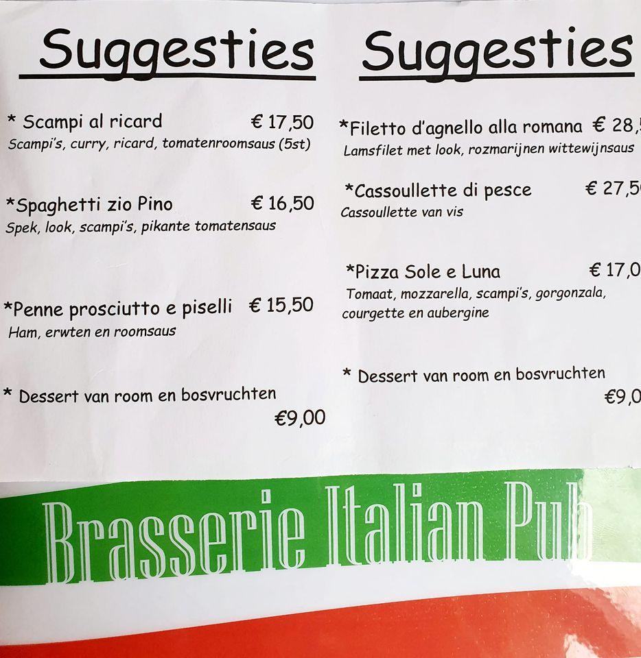 Menu at Italian Pub, Antwerp