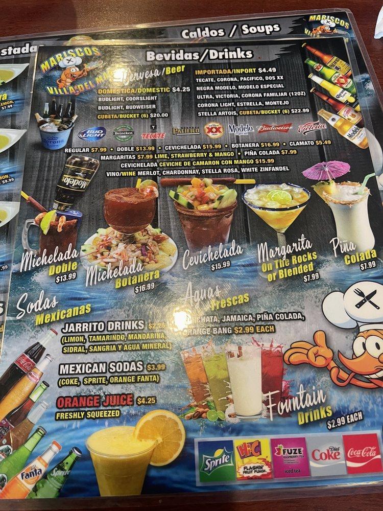 Menu at Mariscos Villa Del Mar restaurant, La Mirada
