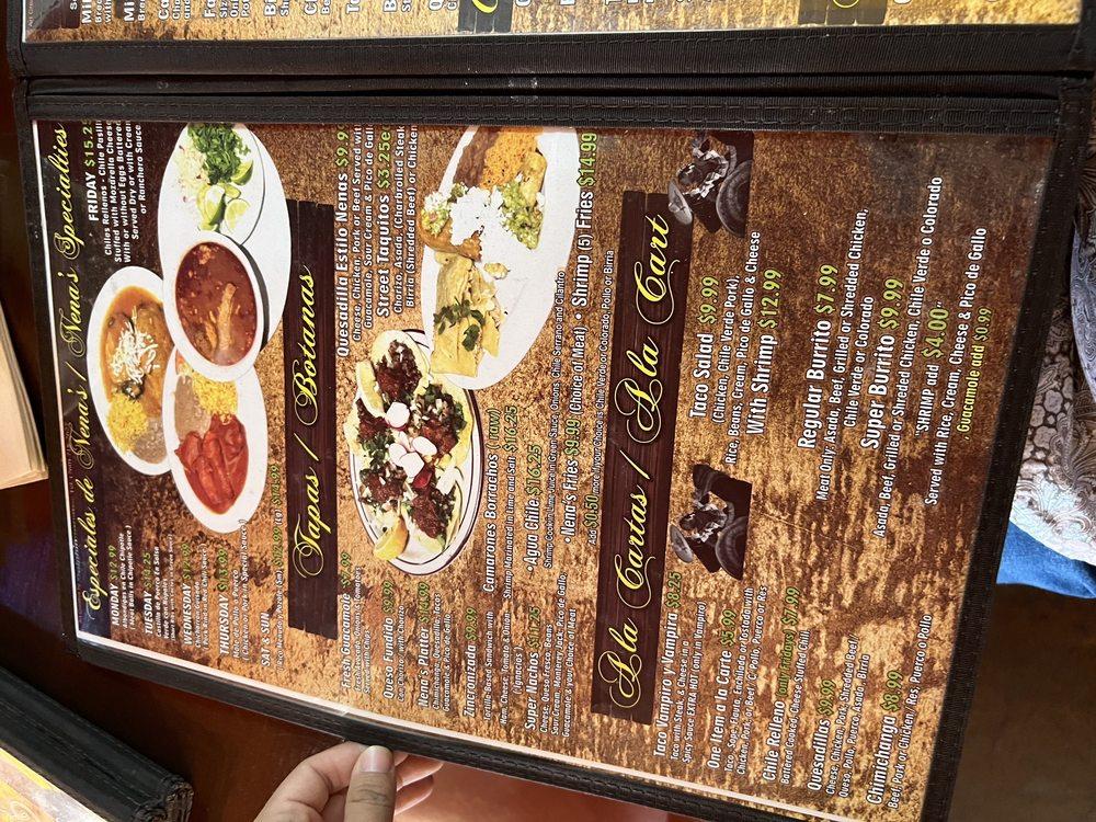 Menu at Nenas Mexican Cuisine restaurant, Sacramento