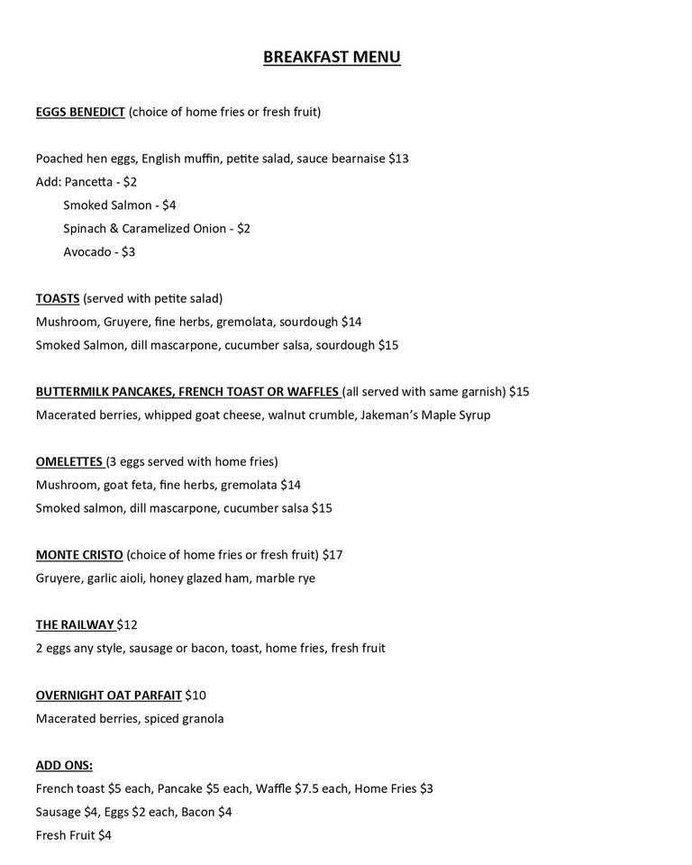 Menu at The Parlour Inn Restaurant, Stratford