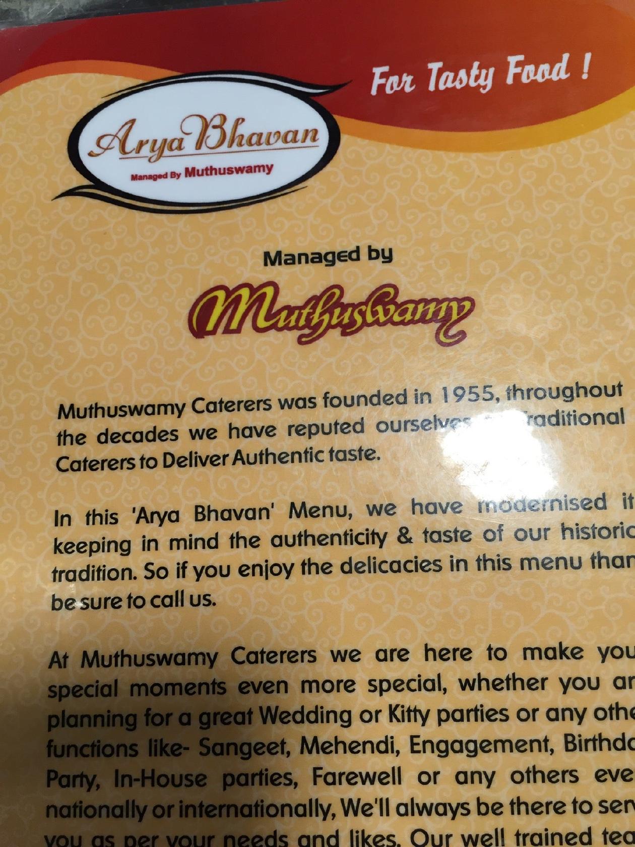 Menu at Arya Bhavan, Mumbai, Shop No. 9 & 10