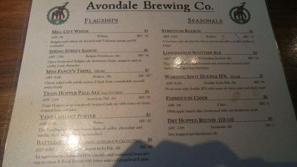 Menu at Avondale Brewing pub & bar, Birmingham
