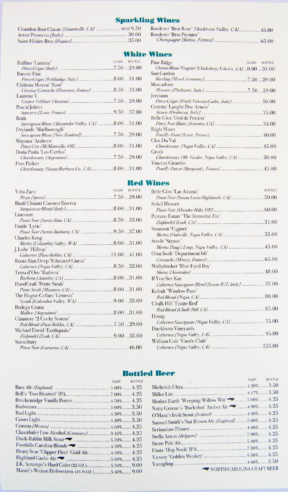 Menu at Beaufort Grocery restaurant, Beaufort, 117 Queen St