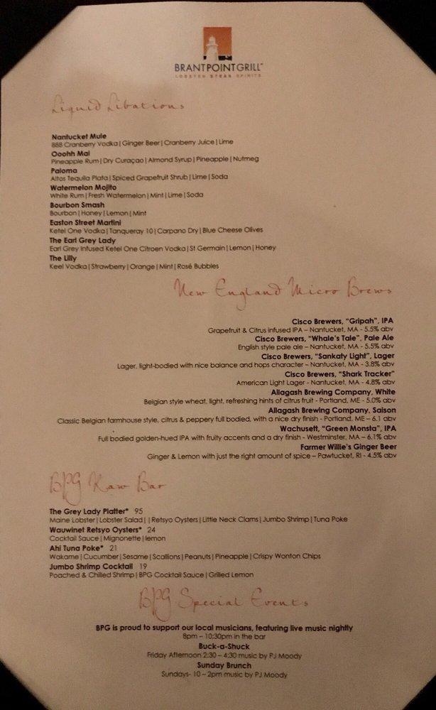 Menu at Brant Point Grill pub & bar, Nantucket