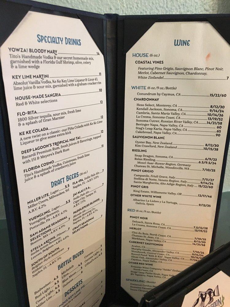 Menu at Deep Lagoon restaurant, Naples, Tamiami Trail N