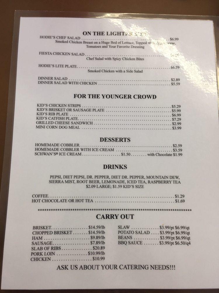 Menu at Hodie's Bar-B-Q, Dalhart