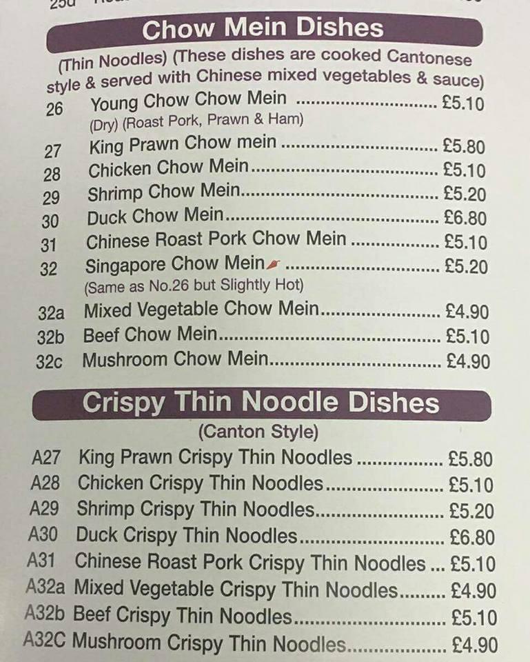 Menu at Hoi Shan fast food, Newton Abbot