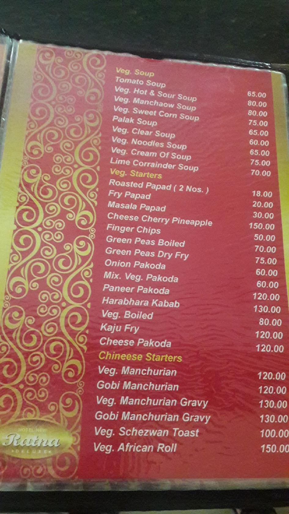 Menu at Hotel New Ratna deluxe Restaurant And bar, Sangli