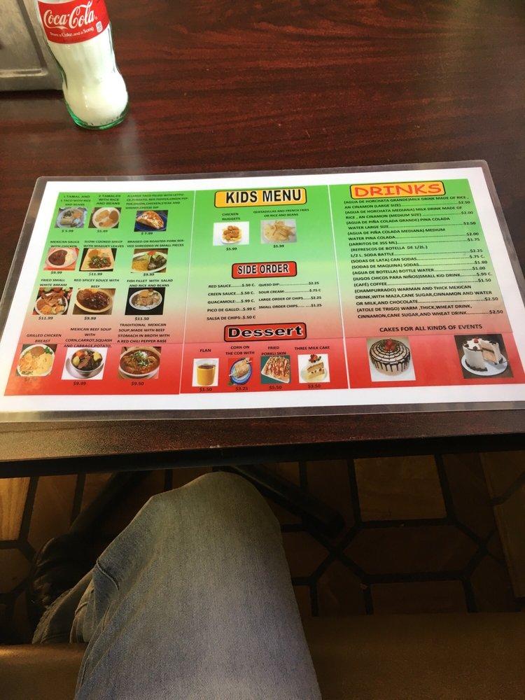 Menu at Julia's Taqueria restaurant, Laurel