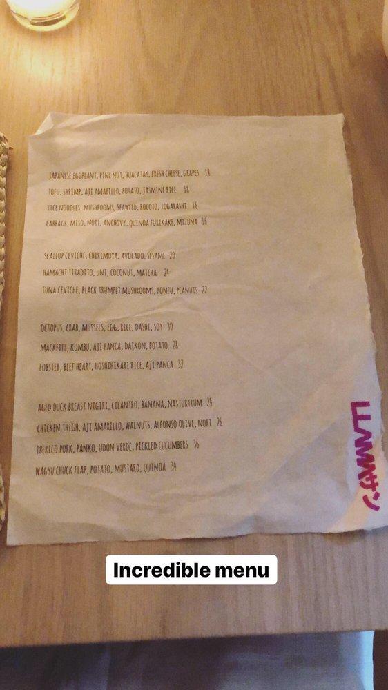 Menu at Llama San restaurant, New York City