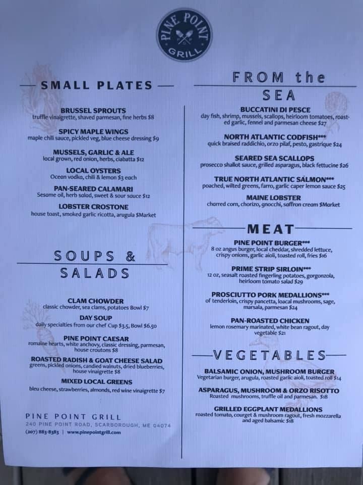 Menu at Pine Point Grill pizzeria, Scarborough