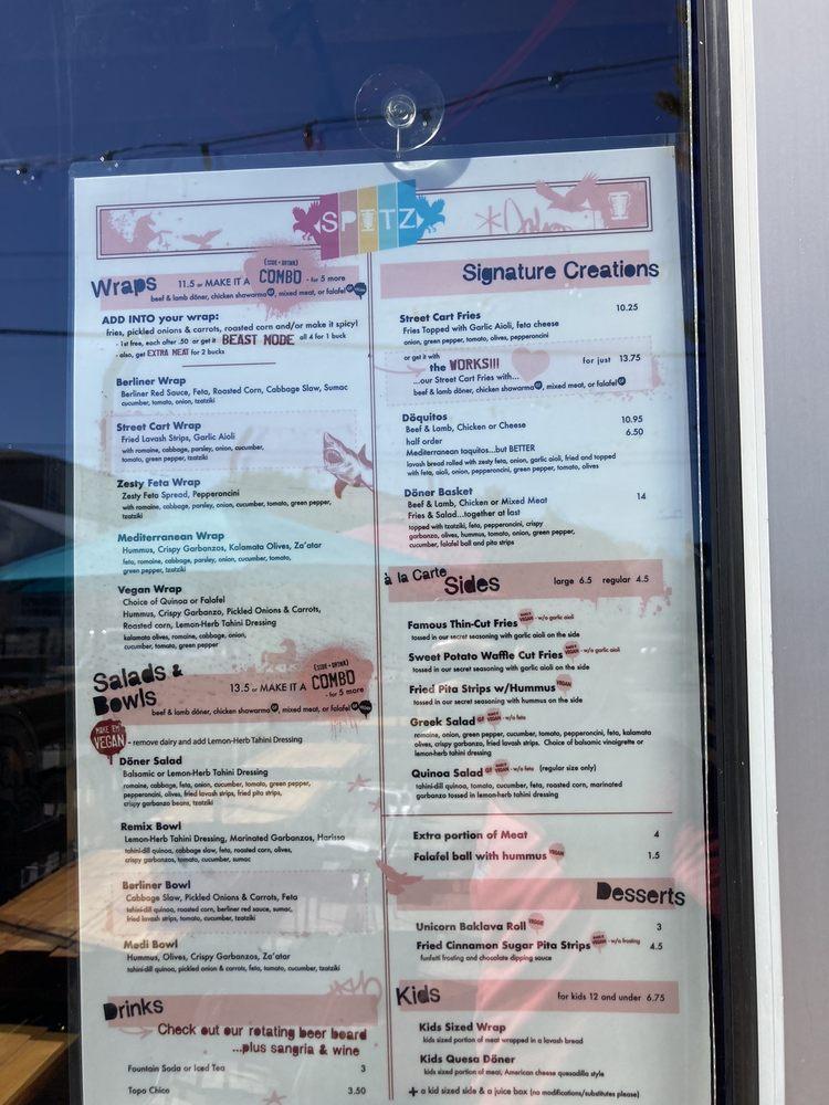 Menu at Spitz - Portland - Restaurant Bar - Mediterranean Food & More ...