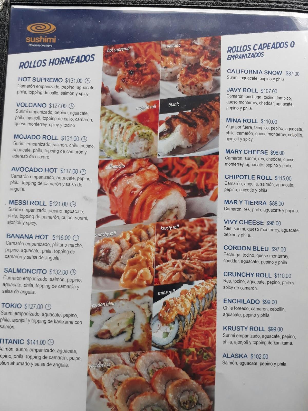 Menu at Sushimi restaurant, Tijuana, Blvd. Cuauhtemoc Sur 9651-L. 6-7