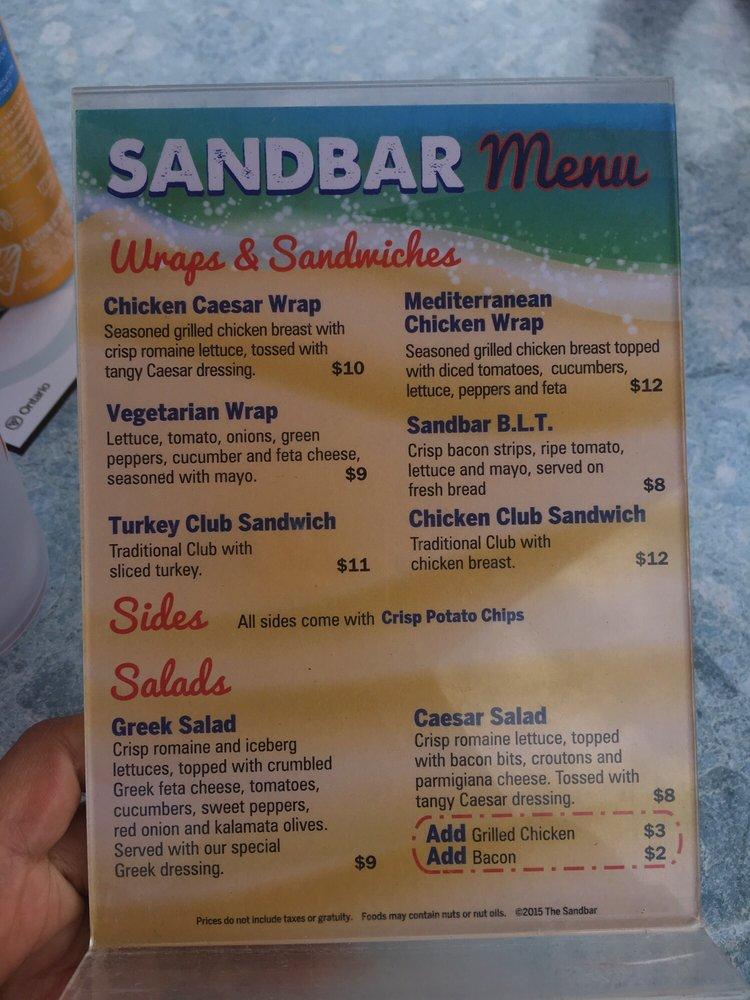 Menu at The Sandbar, Wasaga Beach, 63 Beach Dr