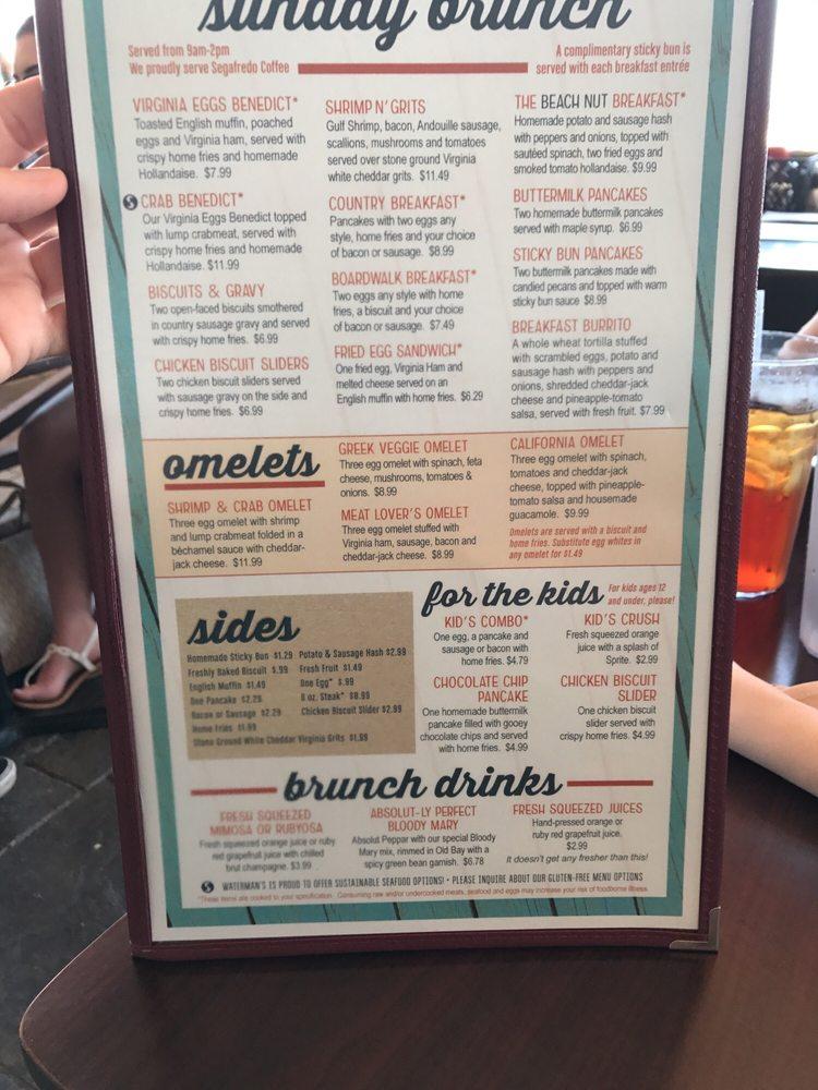 Menu at Waterman's Surfside Grille pub & bar, Virginia Beach