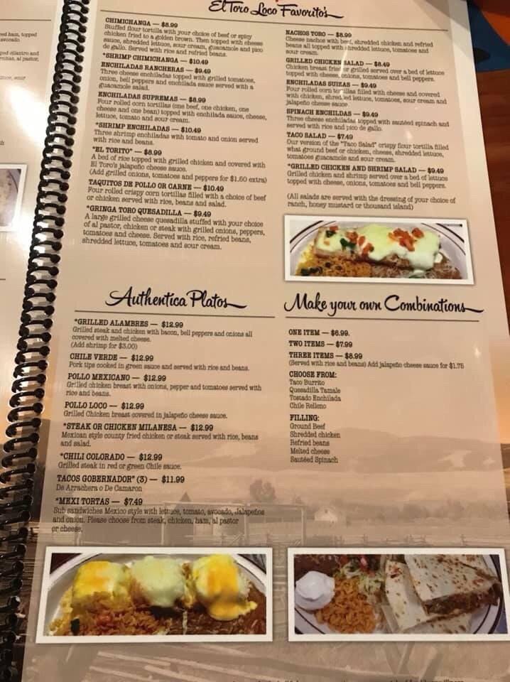 Menu at El Toro Loco restaurant, Nashville