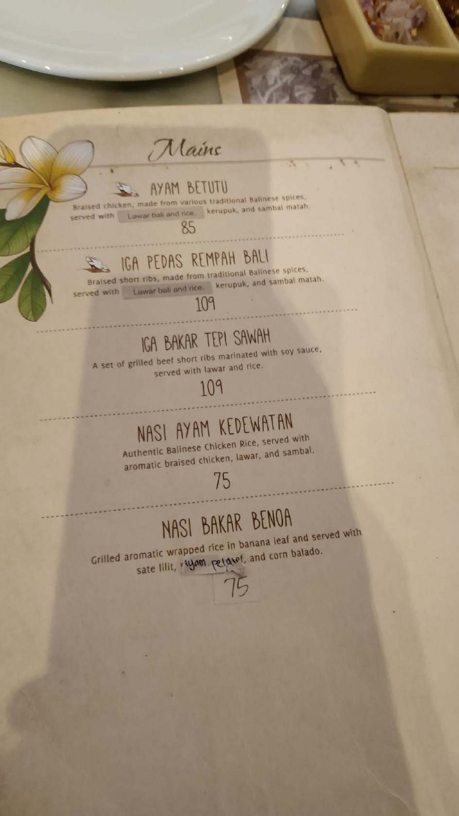 Menu at Bebek Tepi Sawah restaurant, Central Jakarta, 10